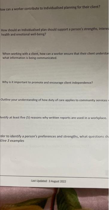 when working with a client how can worker ensure that | Chegg.com