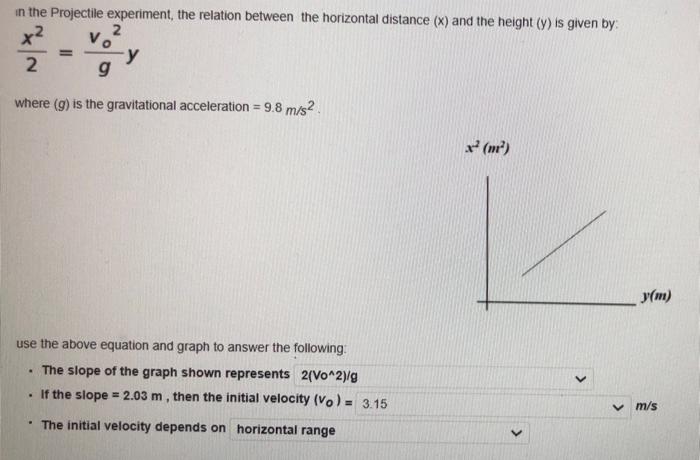 Solved in the Projectile experiment, the relation between | Chegg.com