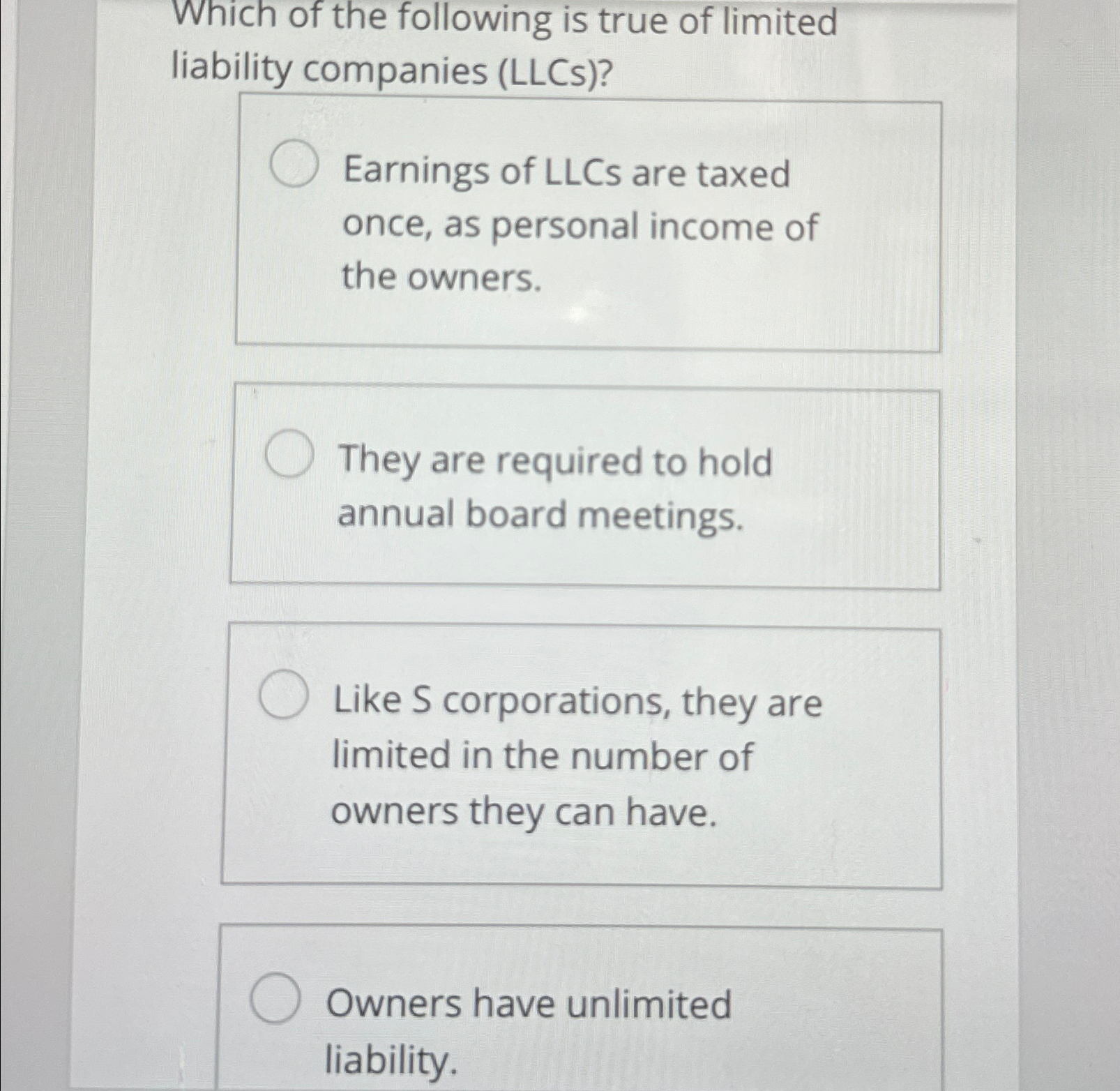 Solved Which of the following is true of limited liability | Chegg.com