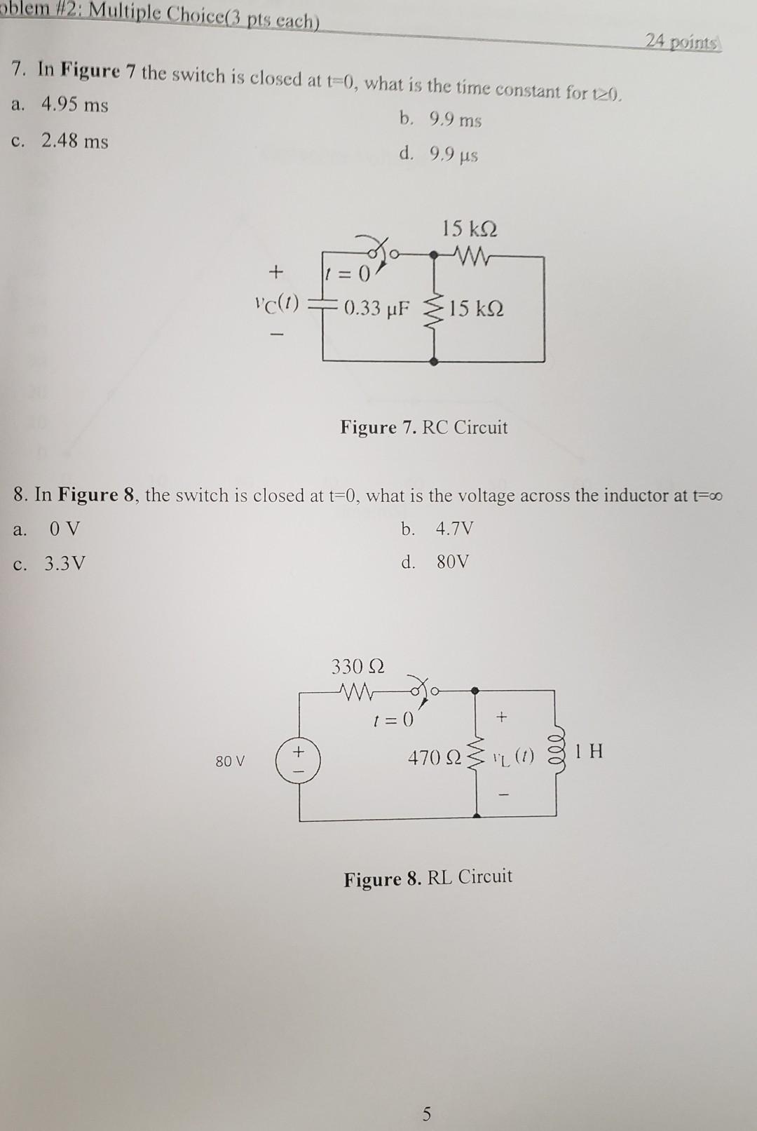 Solved 7. In Figure 7 the switch is closed at t=0, what is | Chegg.com