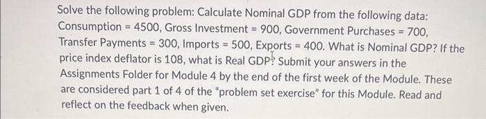 Solved Solve the following problem: Calculate Nominal GDP | Chegg.com
