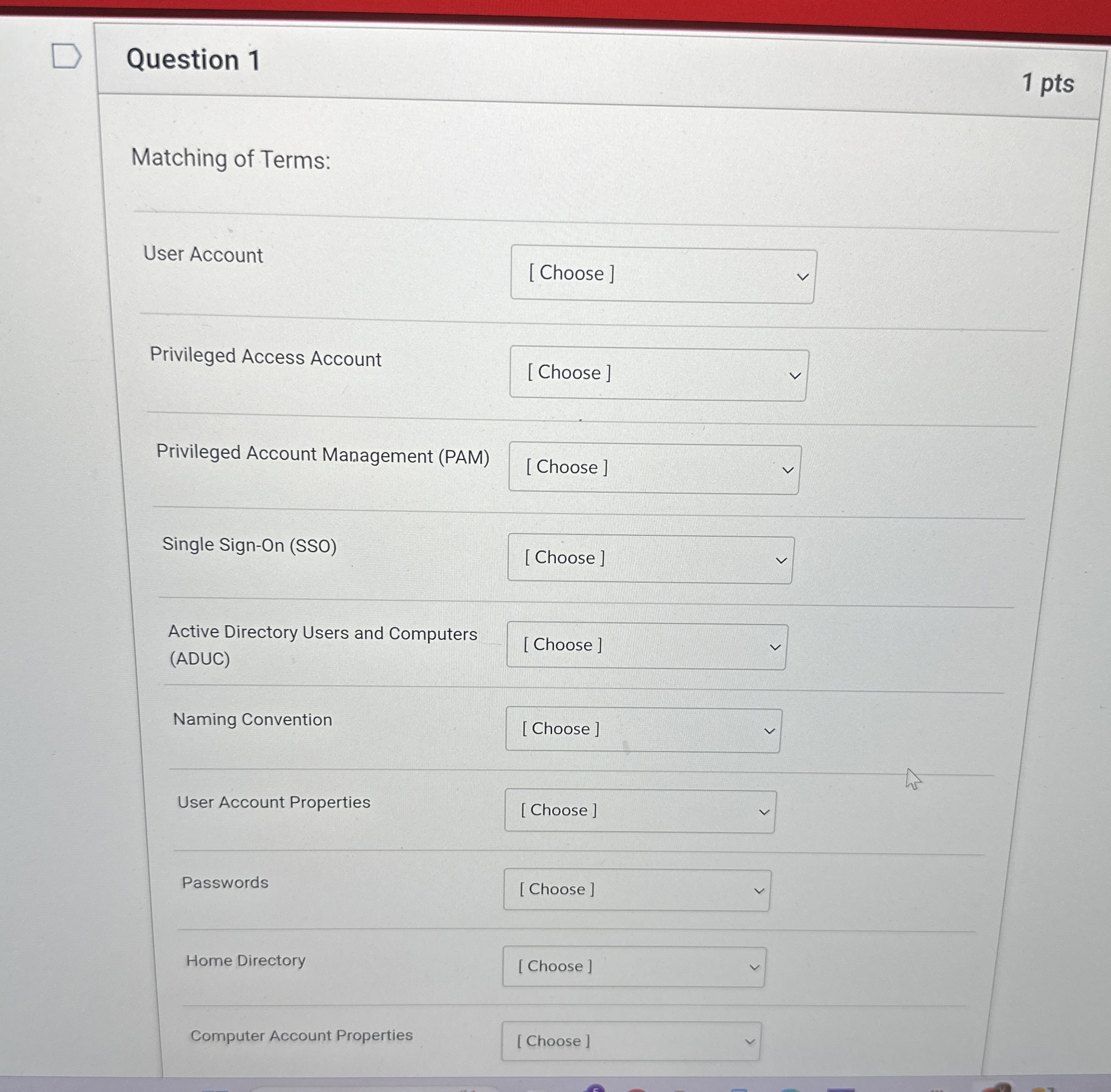 Solved Question 11 ﻿ptsMatching of Terms:User | Chegg.com