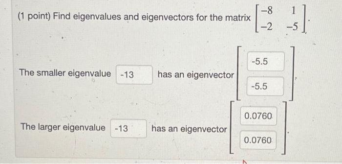 Solved (1 point) Find eigenvalues and eigenvectors for the | Chegg.com