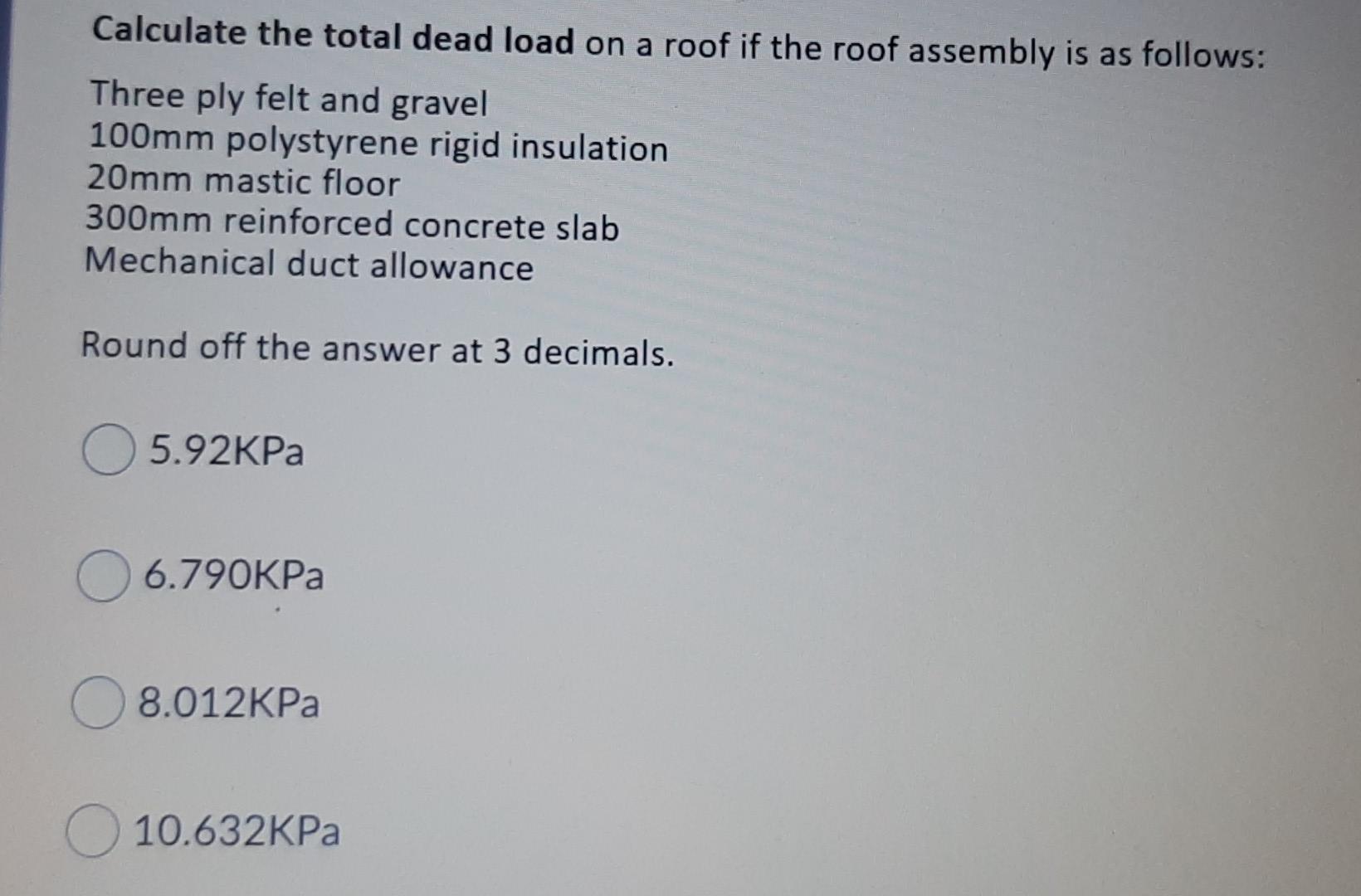 Solved Calculate the total dead load on a roof if the roof | Chegg.com