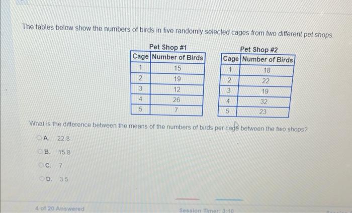 Solved The tables below show the numbers of birds in five | Chegg.com