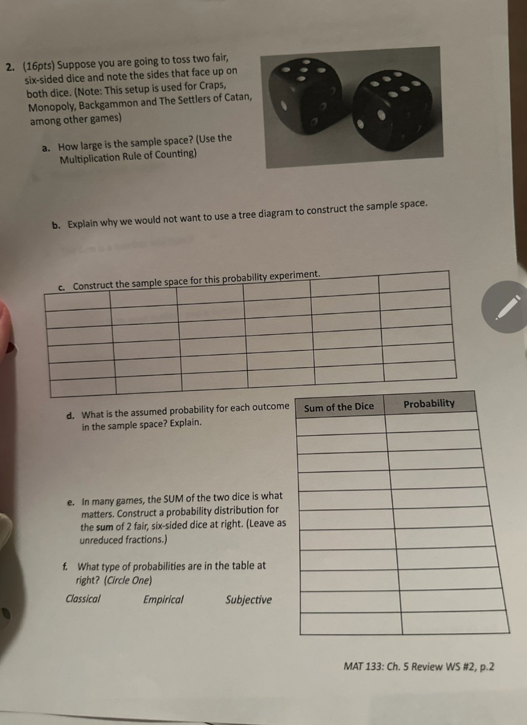 Solved (16pts) ﻿Suppose you are going to toss two fair, | Chegg.com