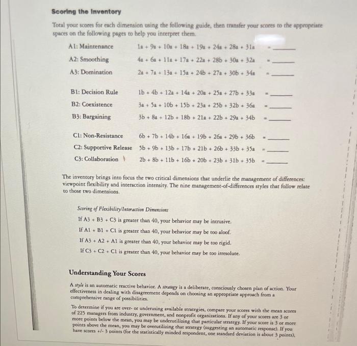 Scoring the Inventory Total your scores for each | Chegg.com