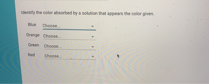 Solved Identify the color absorbed by a solution that | Chegg.com Solved Identify the color absorbed by a solution that | Chegg.com