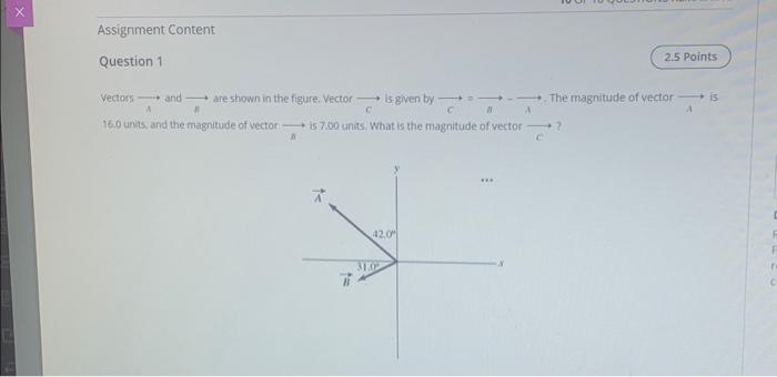 Solved X Assignment Content Question 1 Vectors →→→→ and are | Chegg.com