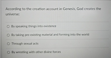 Solved According to the creation account in Genesis, God | Chegg.com