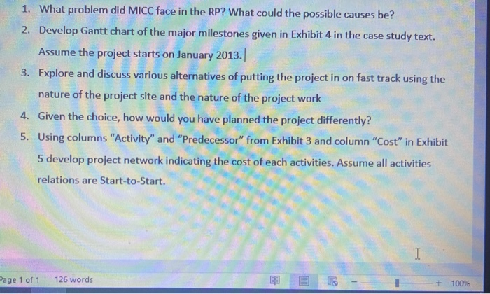 1. What problem did MICC face in the RP? What could | Chegg.com