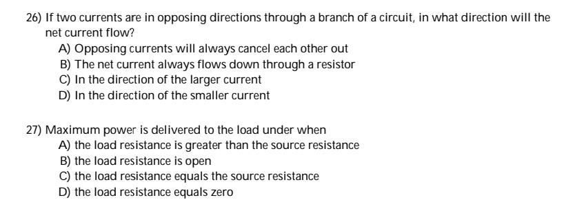 Solved 26) If two currents are in opposing directions | Chegg.com