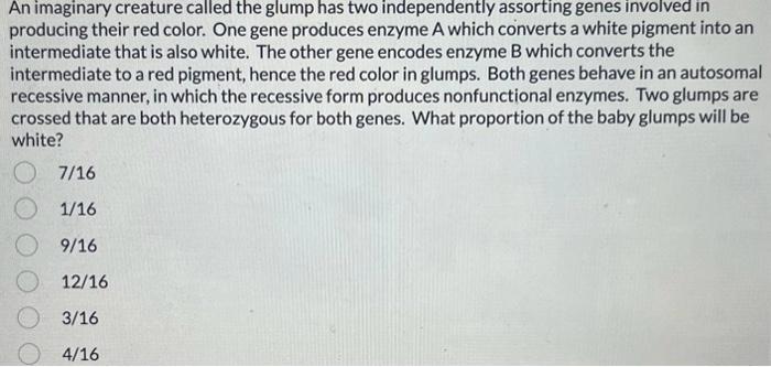 Solved An imaginary creature called the glump has two | Chegg.com
