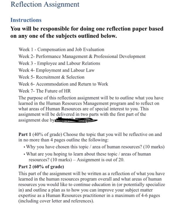 Solved Reflection Assignment Instructions You will be | Chegg.com