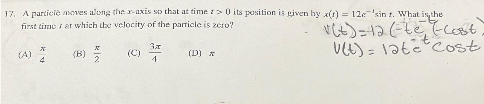 Solved A particle moves along the x-axis so that at time t>0 | Chegg.com