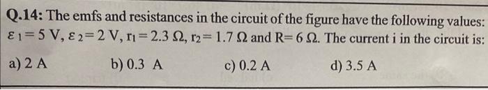 Solved Q.14: The emfs and resistances in the circuit of the | Chegg.com