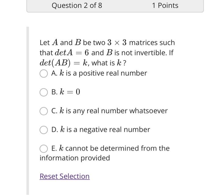 Solved Let A and B be two 3×3 matrices such that detA=6 and | Chegg.com