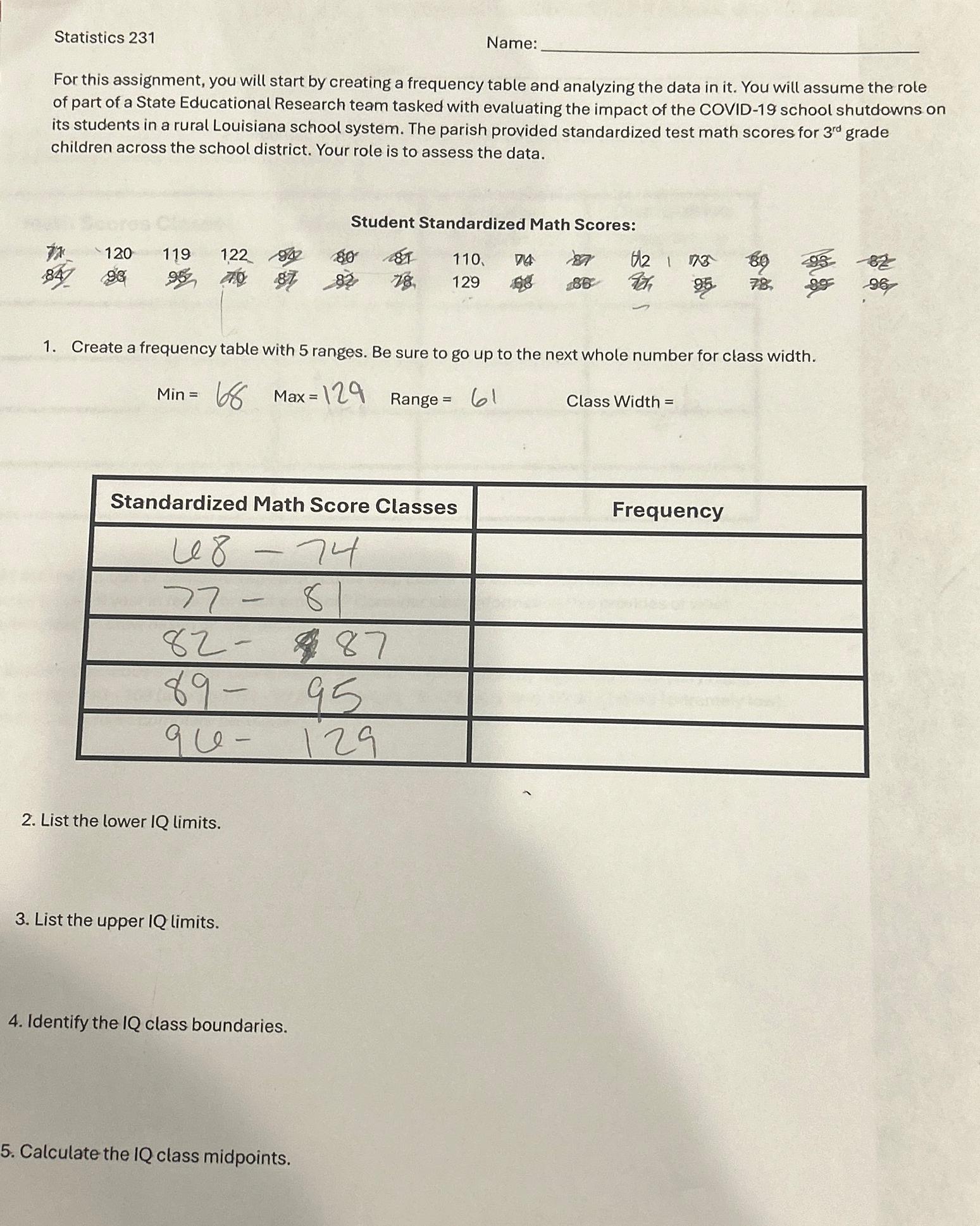 Solved Statistics 231\\nName:\\nFor this assignment, you | Chegg.com
