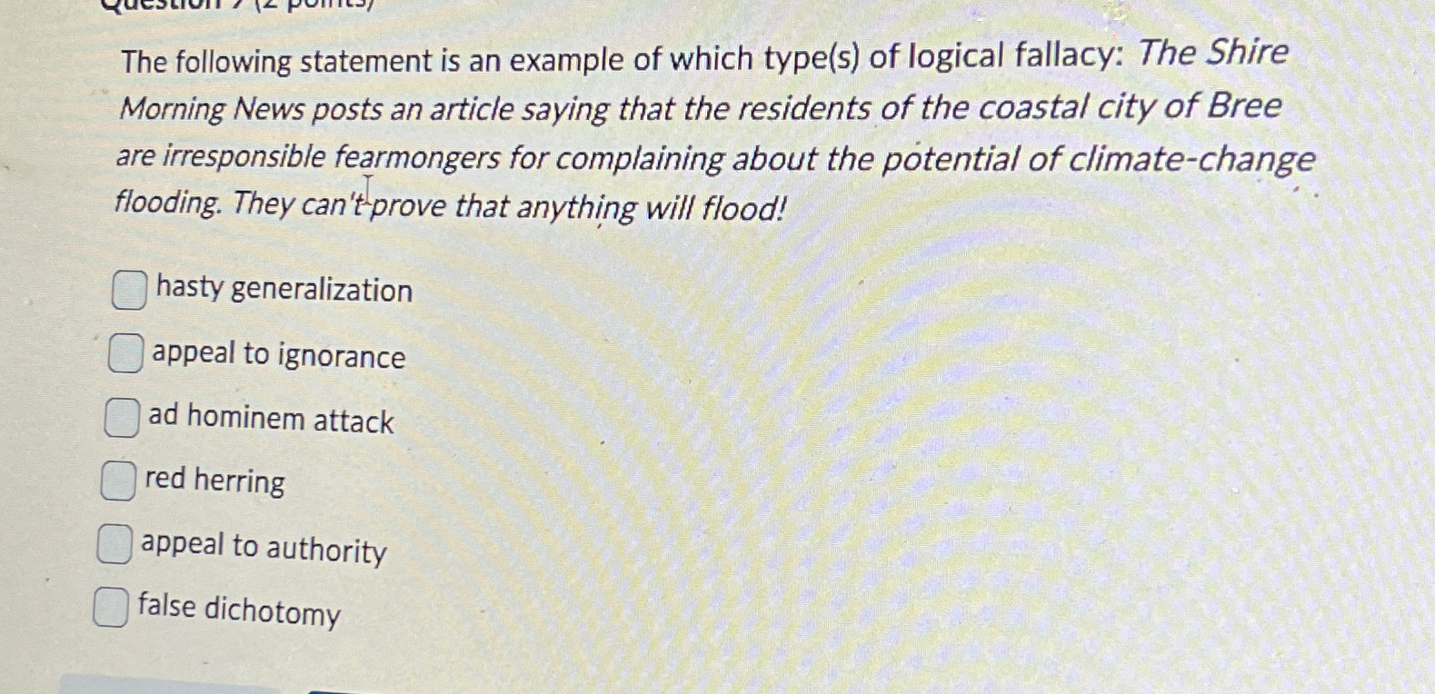 Solved The following statement is an example of which | Chegg.com