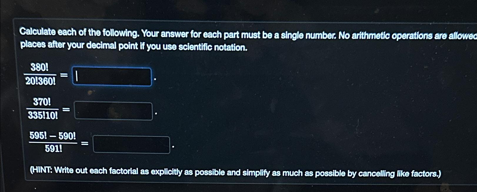 Solved Calculate each of the following. Your answer for each | Chegg.com
