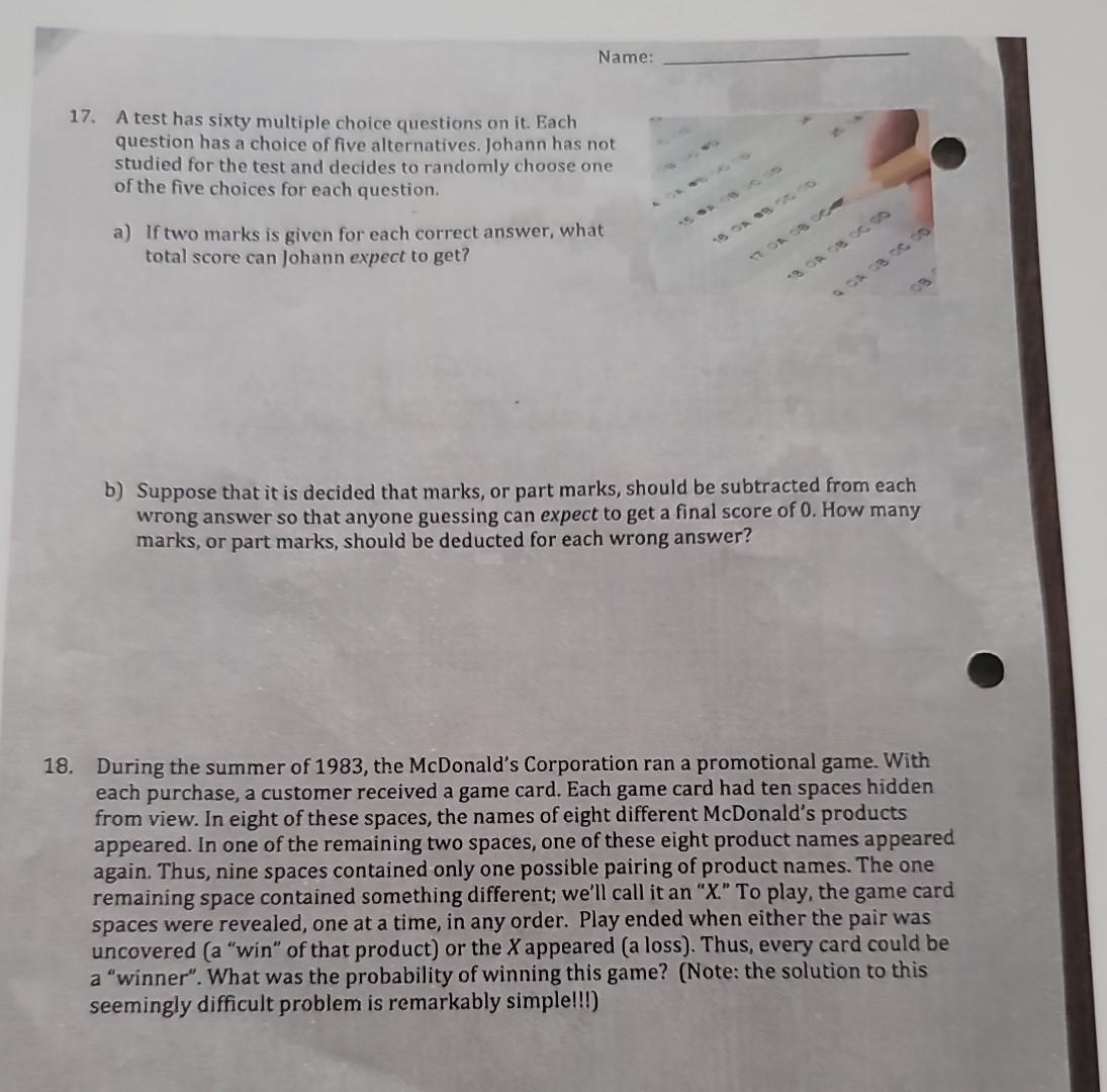 Solved 17. A test has sixty multiple choice questions on it. | Chegg.com