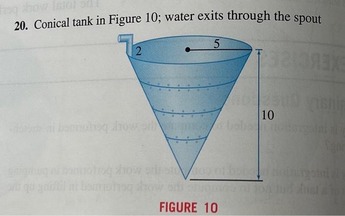 Solved 20. Conical tank in Figure 10; water exits through | Chegg.com