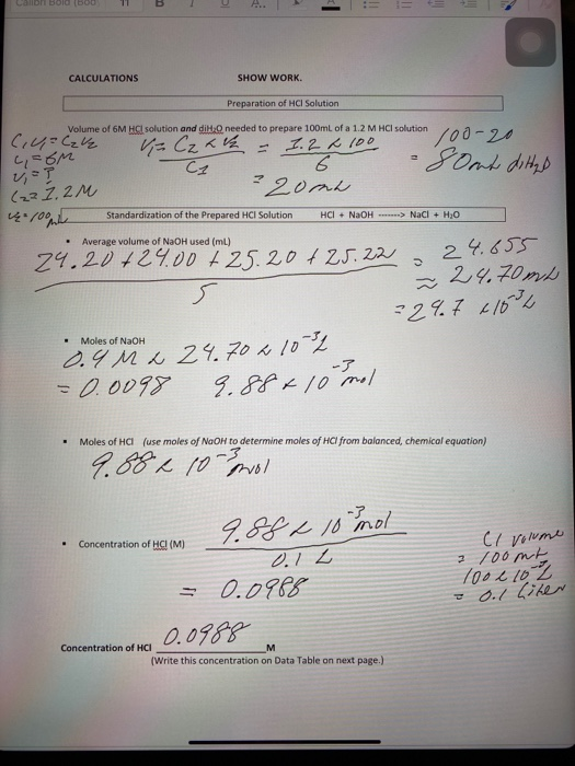 Solved DATA Standardization of the Prepared (1M) HCI | Chegg.com
