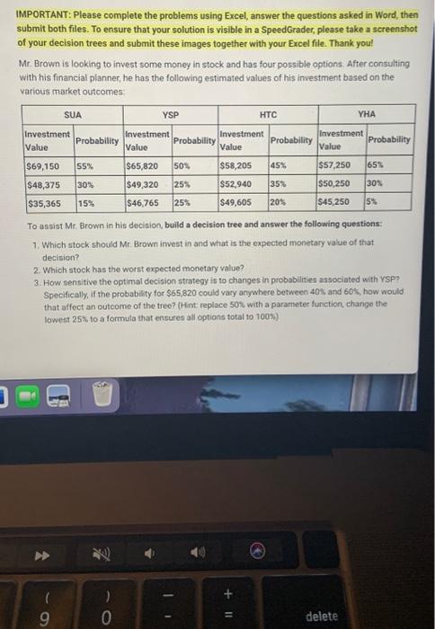 Solved IMPORTANT: Please complete the problems using Excel, | Chegg.com