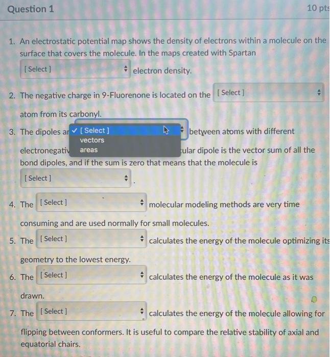 Solved 1. An electrostatic potential map shows the density | Chegg.com