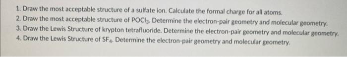 Solved 1. Draw the most acceptable structure of a sulfate | Chegg.com