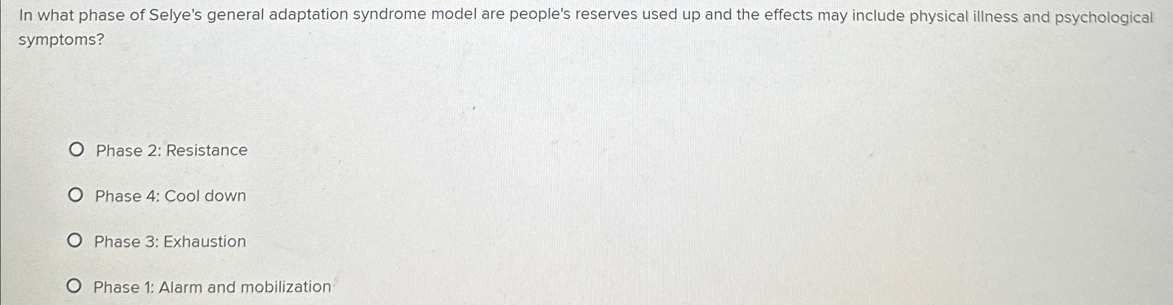 Solved In what phase of Selye's general adaptation syndrome | Chegg.com