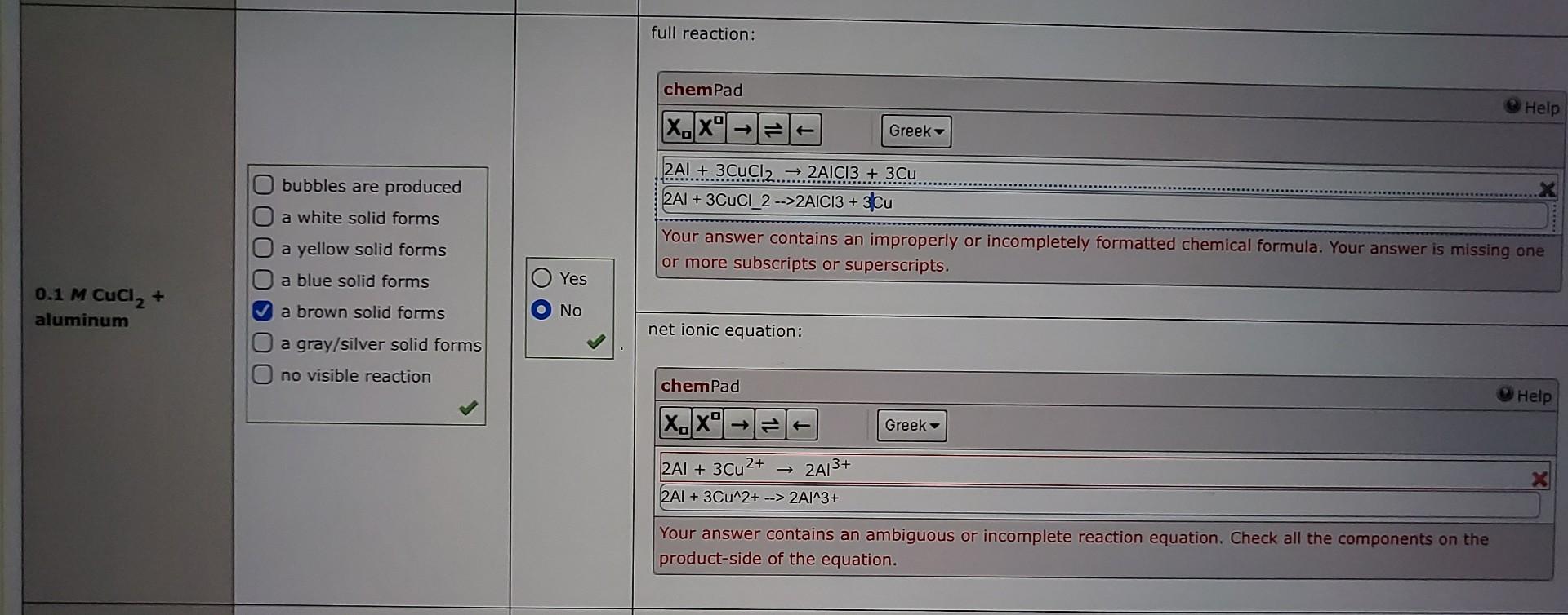 Solved Need help with full reaction and net ionic reaction | Chegg.com