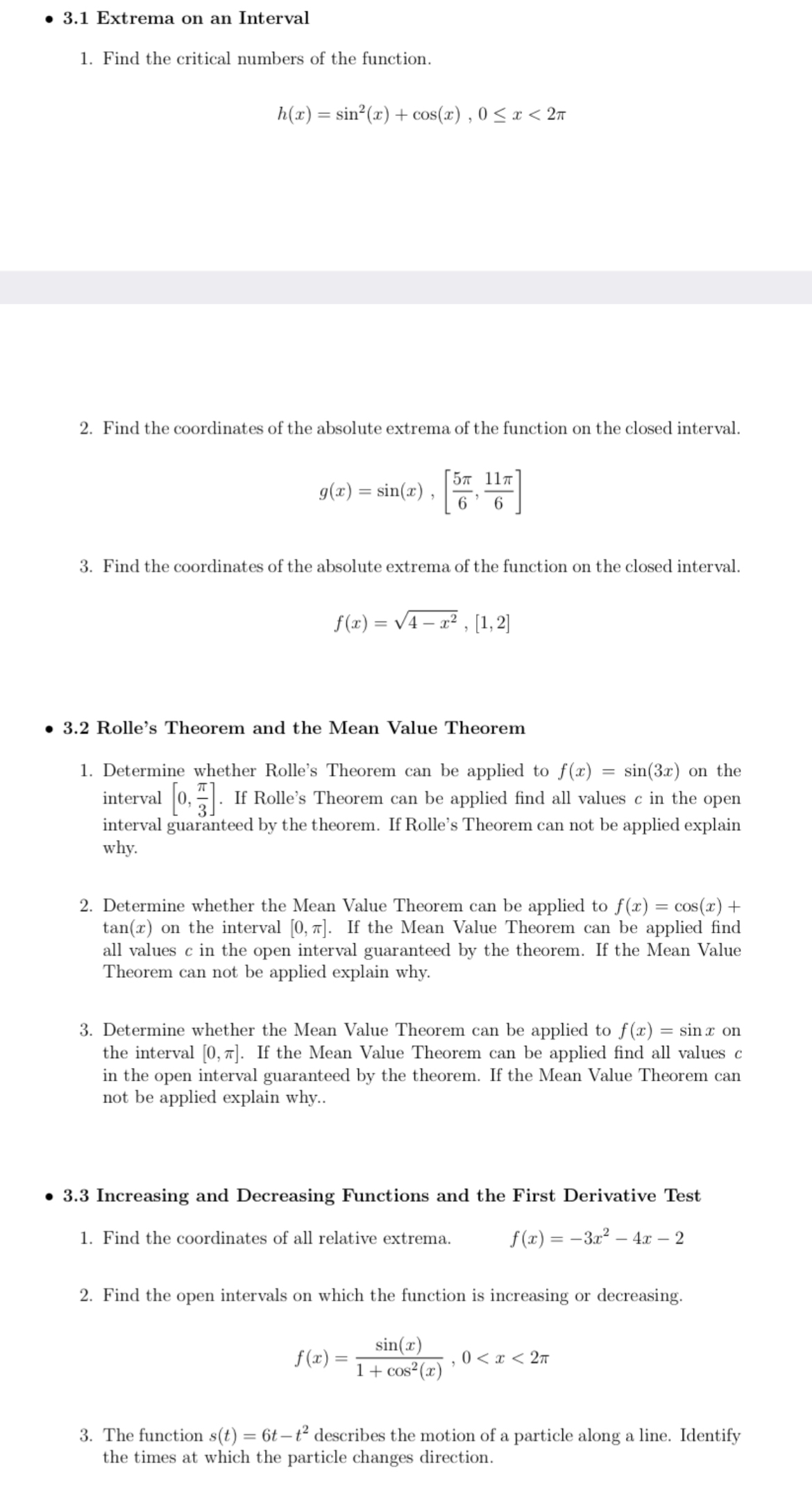 Solved 3.1 ﻿Extrema on an IntervalFind the critical numbers | Chegg.com