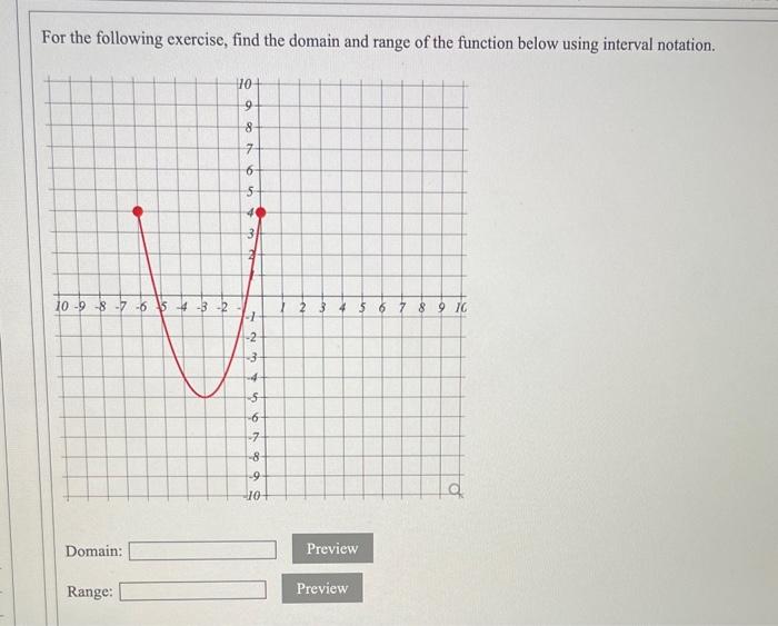 Solved For the following exercise, find the domain and range | Chegg.com