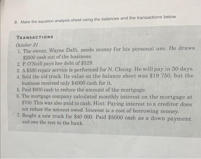 B. Make the equation analysis sheet using the | Chegg.com