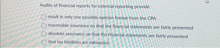 Solved Audits of financial reports for external reporting | Chegg.com