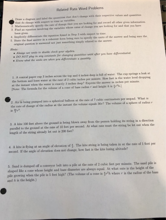 Solved Related Rate Word Problems 1 Draadi d label the | Chegg.com