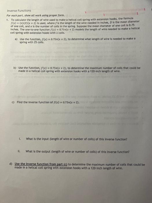Solved Inverse Functions For each part, show all work using | Chegg.com