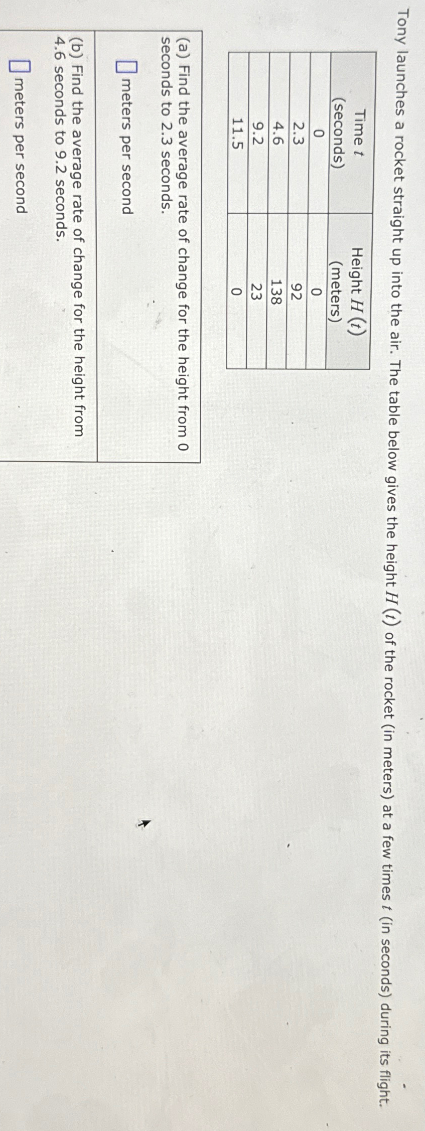 Solved Tony launches a rocket straight up into the air. The | Chegg.com