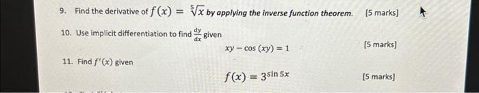 Solved 9. Find the derivative of f(x)=5x by applying the | Chegg.com