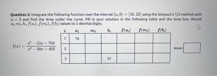 Solved Question 2: Integrate the following function over the | Chegg.com