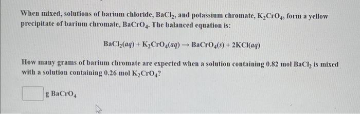Solved When mixed, solutions of barium chloride, BaCl2, and | Chegg.com