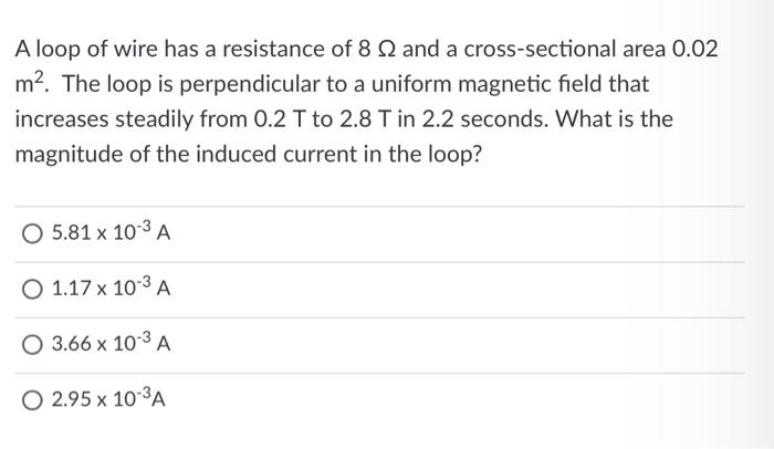 Solved A loop of wire has a resistance of 8Ω and a | Chegg.com