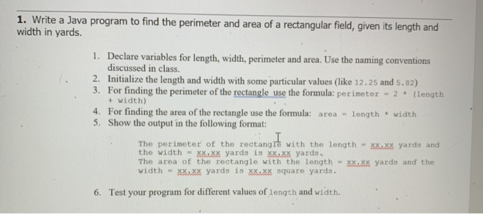 Solved 1. Write a Java program to find the perimeter and | Chegg.com