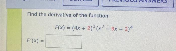 Solved Find the derivative of the function. | Chegg.com