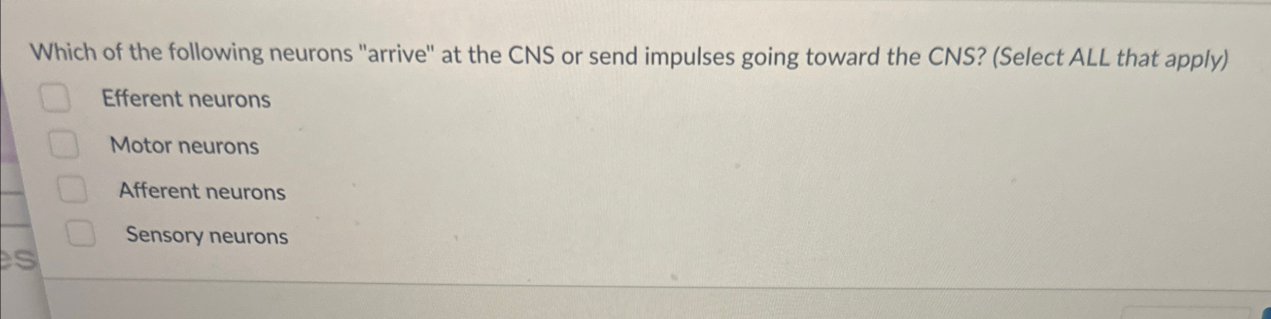 Solved Which of the following neurons "arrive" at the CNS or | Chegg.com