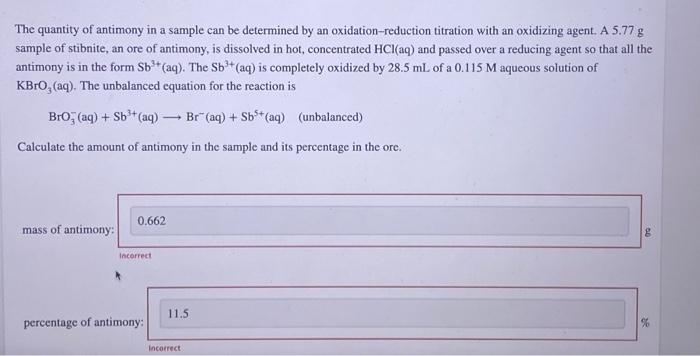 Solved The quantity of antimony in a sample can be | Chegg.com