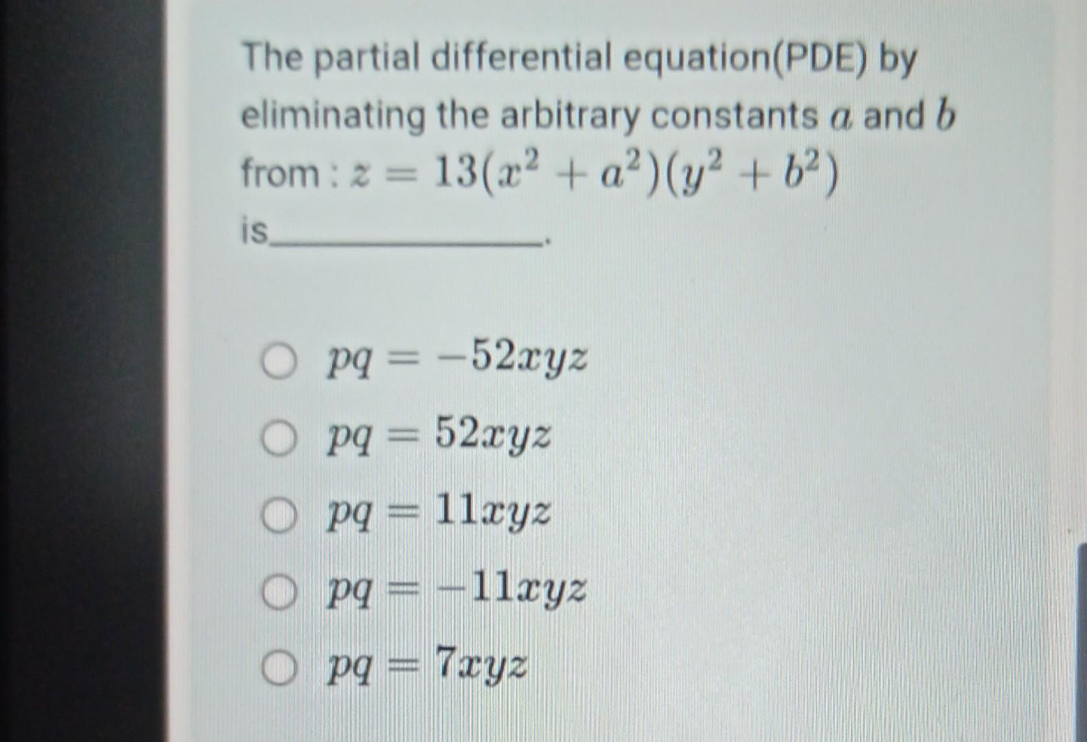 Solved The partial differential equation(PDE) by eliminating | Chegg.com