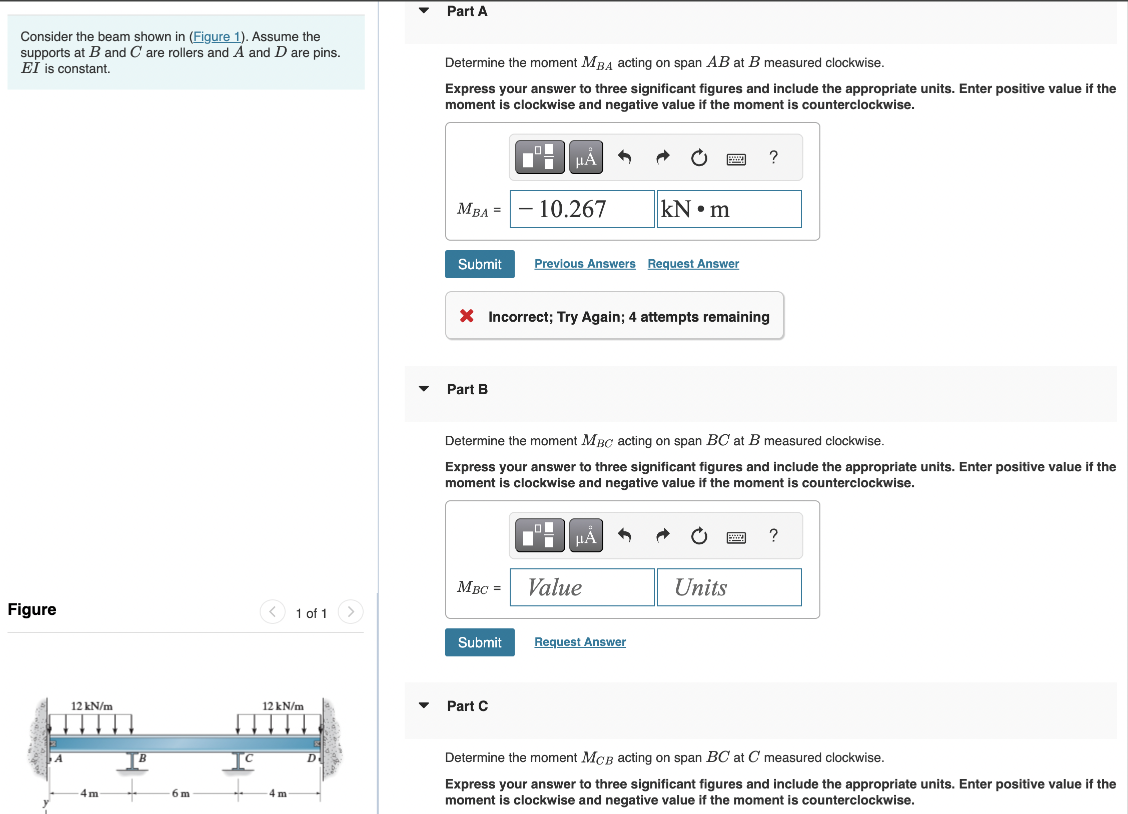 Solved Part AConsider the beam shown in (Figure 1). ﻿Assume | Chegg.com