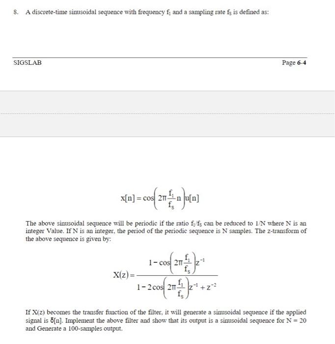 Solved 8. A discrete-time simusoidal sequence with frequency | Chegg.com
